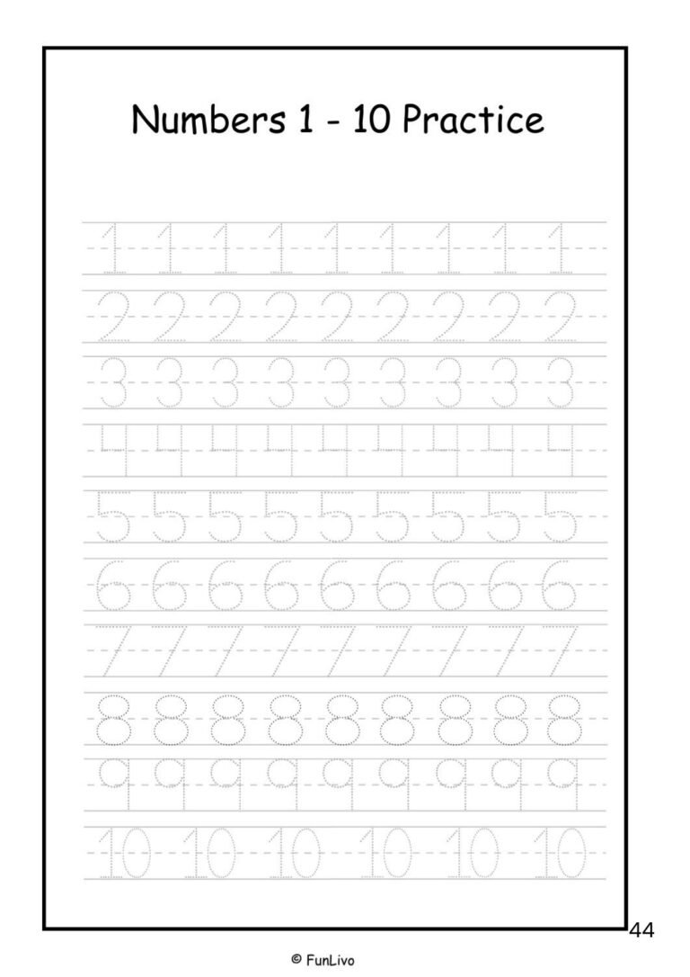 Free number tracing worksheets 1–20 for preschool kids
